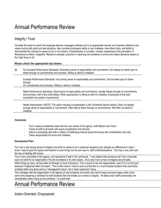 Tom's Performance Review - August 2011 | PDF