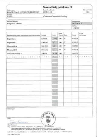 Komvux betyg | PDF