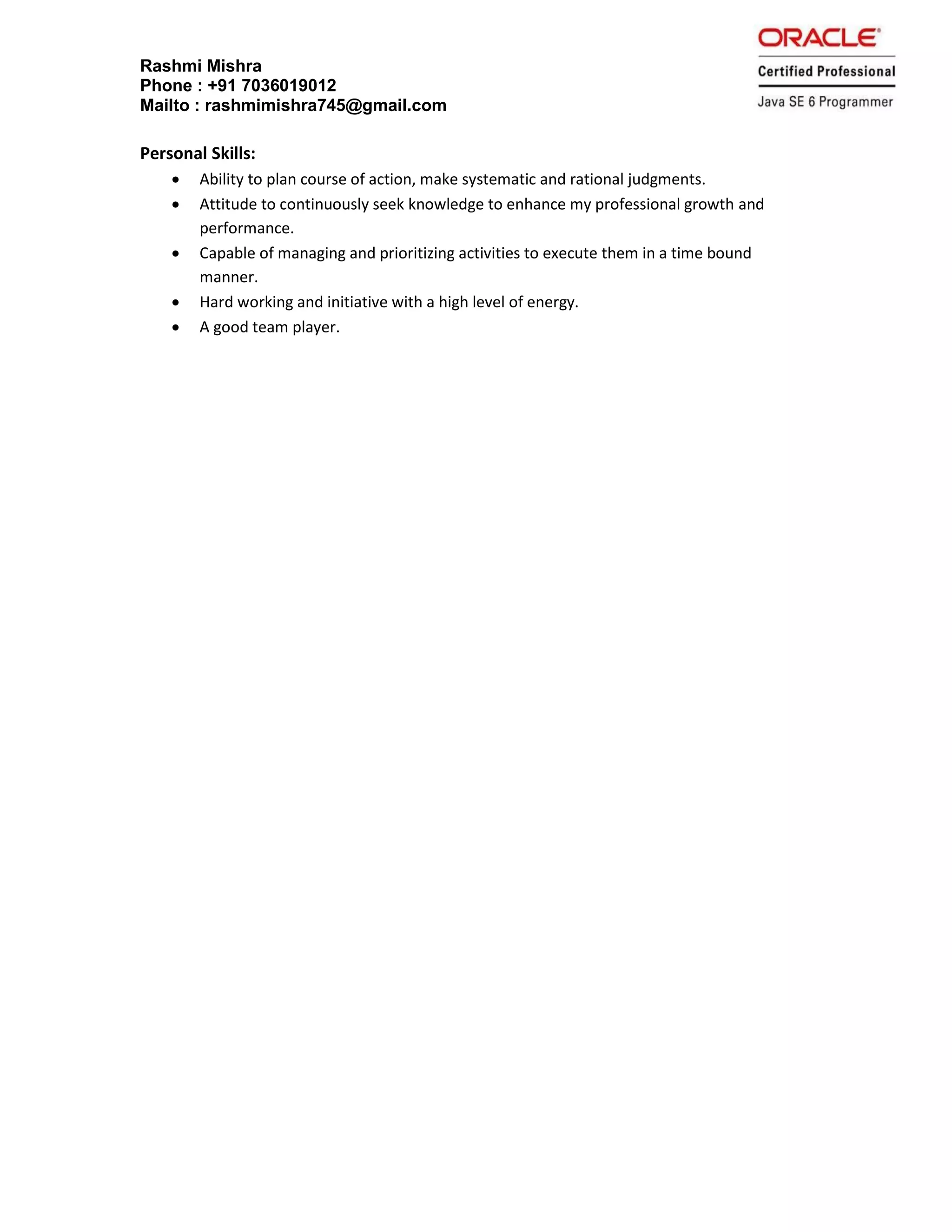 Resume_Rashmi | PDF | Programming Languages | Computing