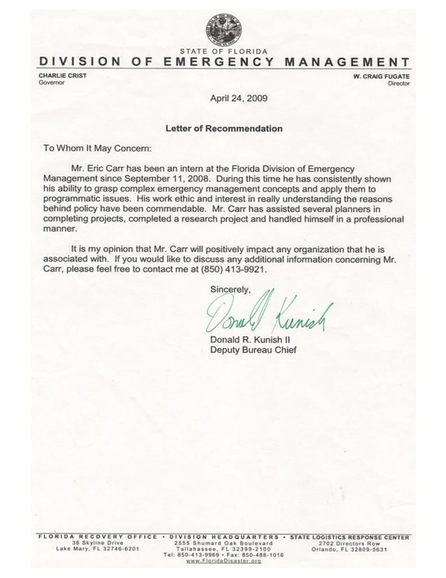 FDEM Letter of Recommendation | PDF