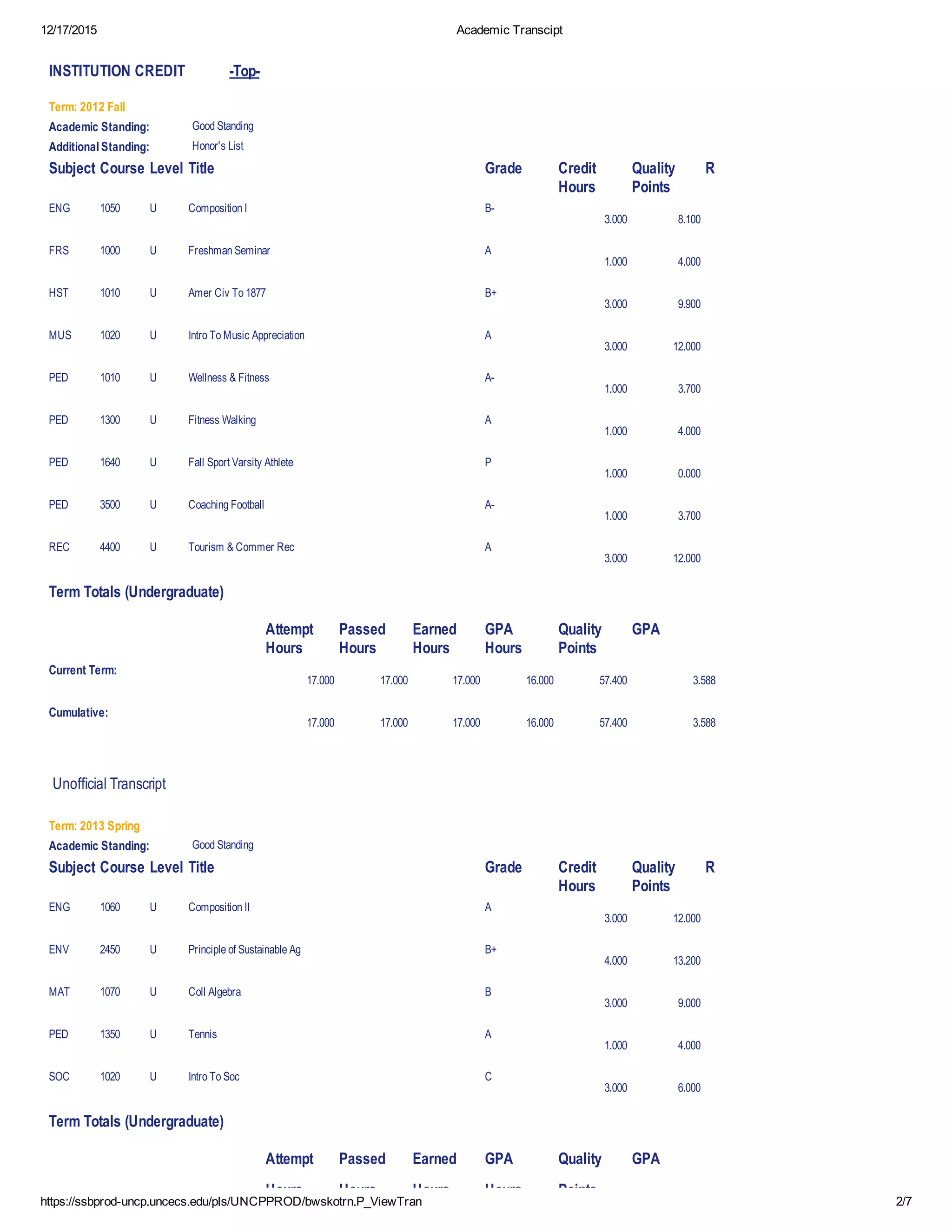 Academic Transcipt scott tyson | PDF | Undergraduate Education ...