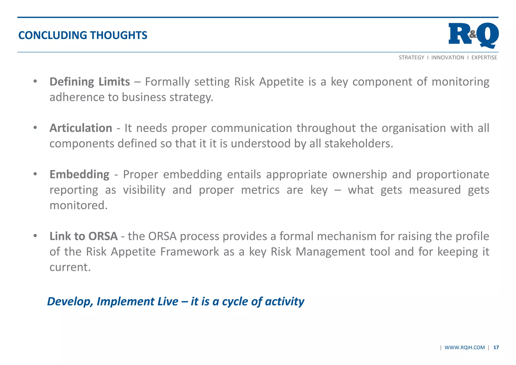 The Role of Risk Appetite in embedding the ORSA and linking with ...