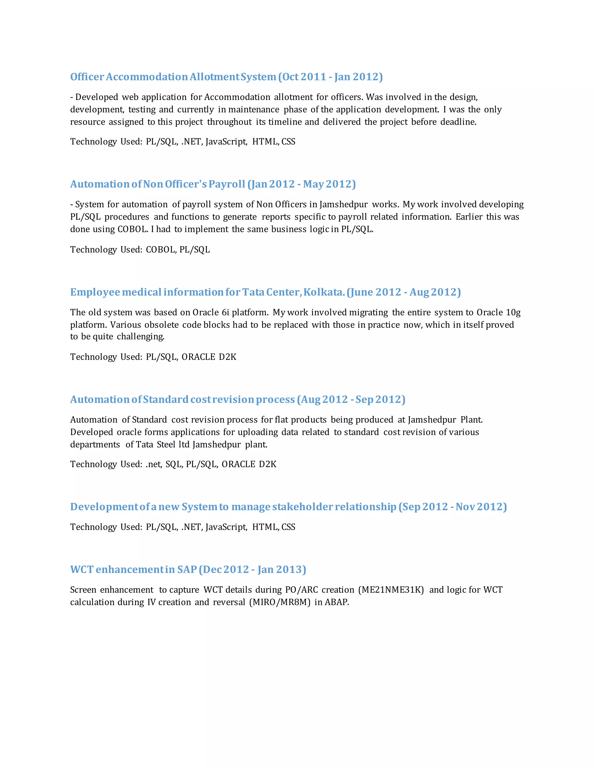 Projects Summary | DOCX