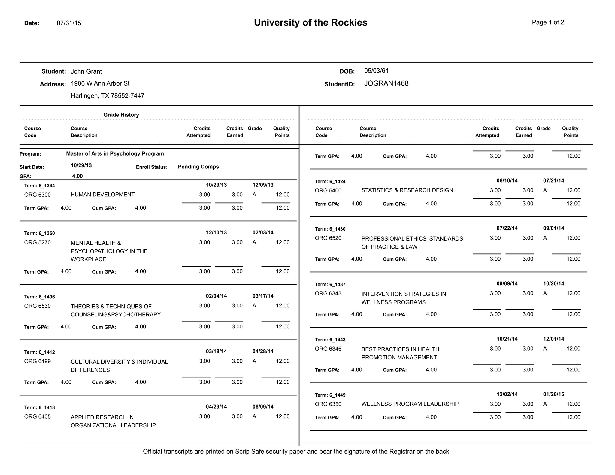 Masters Transcript | PPT