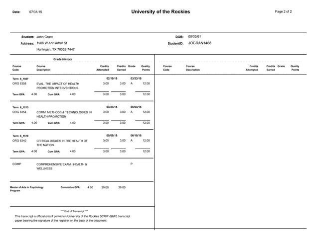 Masters Transcript | PPT