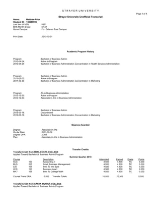 Strayer UniversityTranscripts (1) | PDF | Undergraduate Education | College Education
