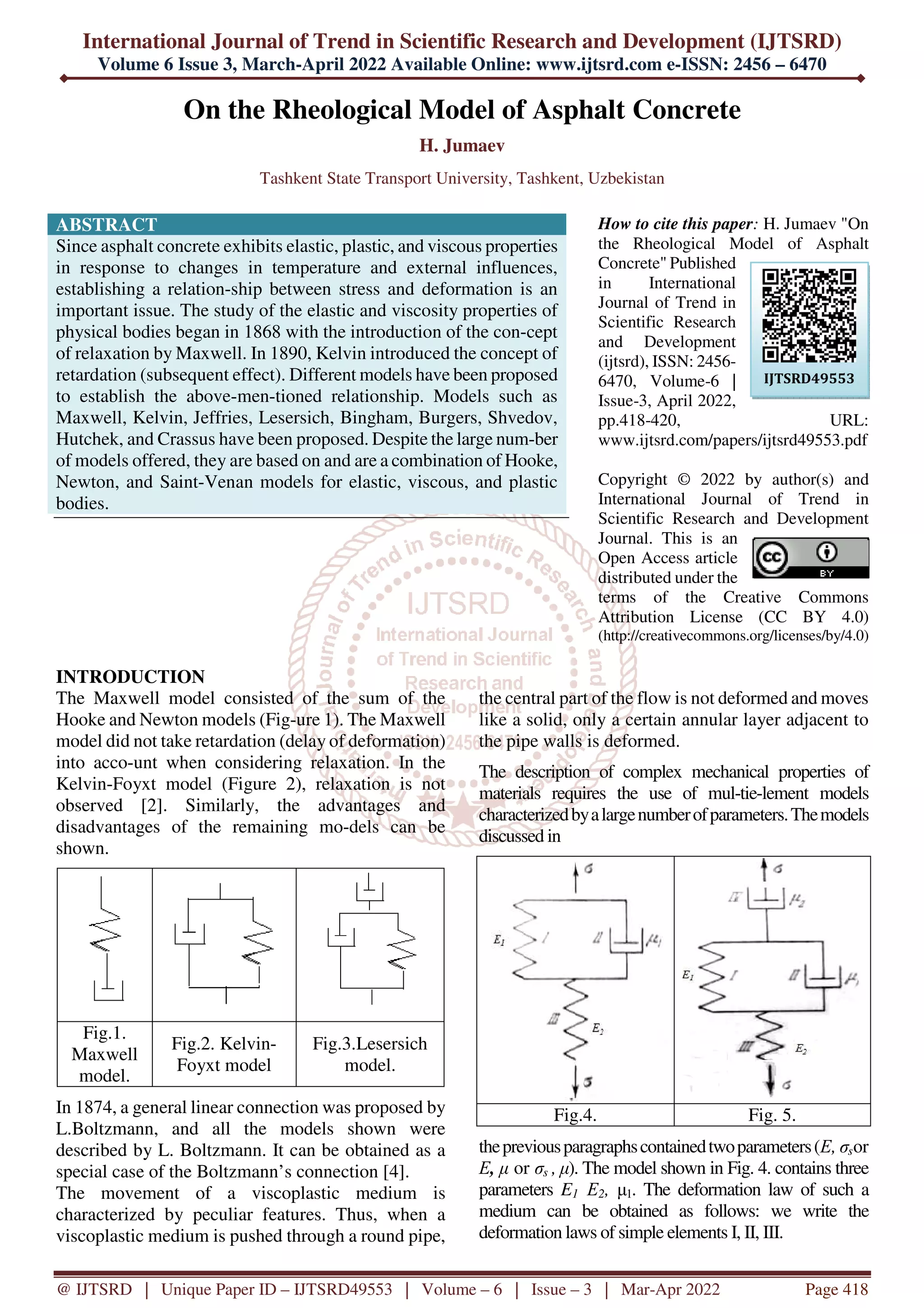 On the Rheological Model of Asphalt Concrete | PDF