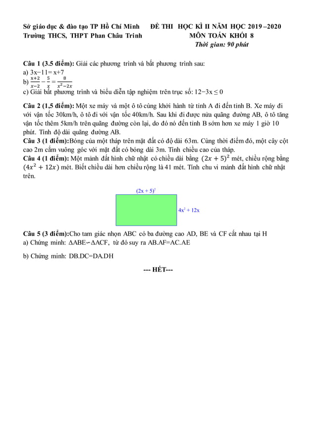 Đề Thi HK2 Toán 8 - THCS - THPT Phan Châu Trinh | DOCX