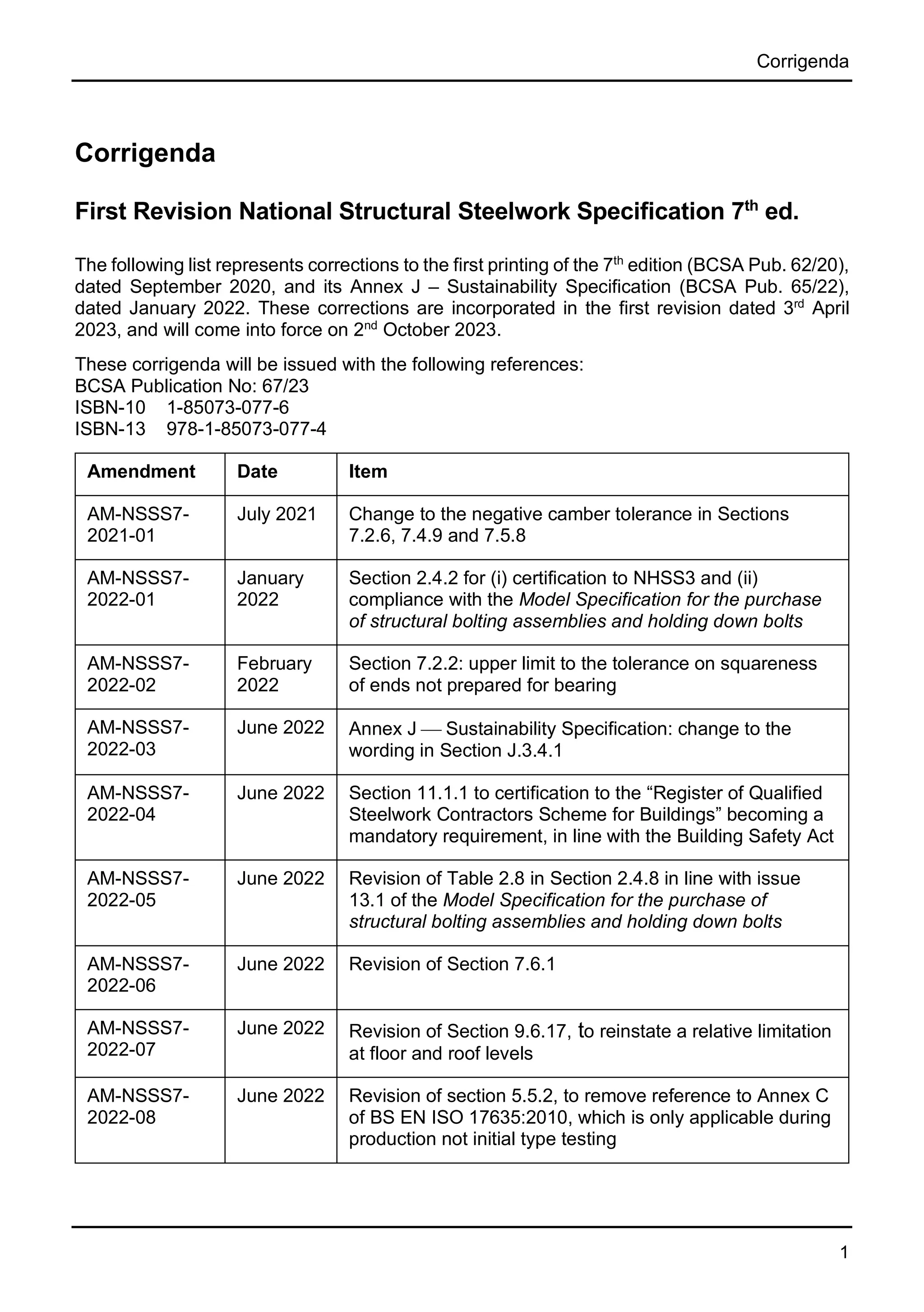 NSSS Corrigenda 2023 - First Revision National Structural Steelwork ...