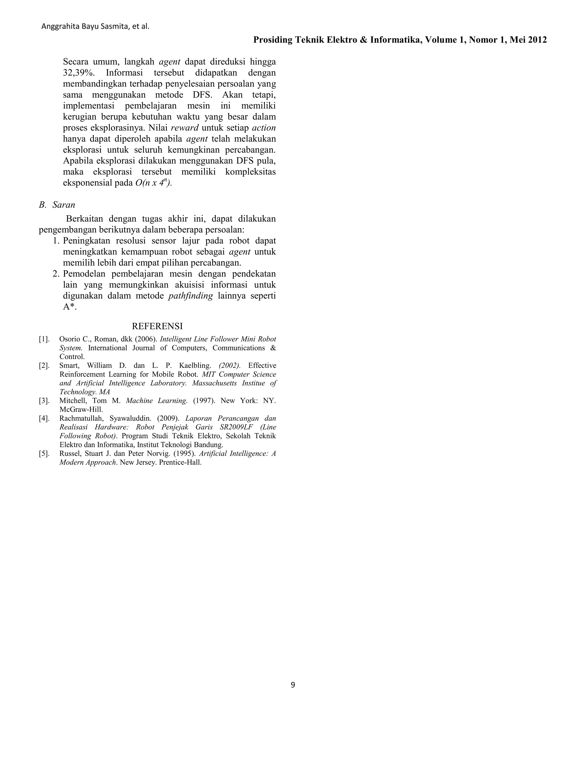 Implementasi Reinforcement Learning pada Simulasi Penentuan Jalur Robot Bertipe Line-Follower | PDF
