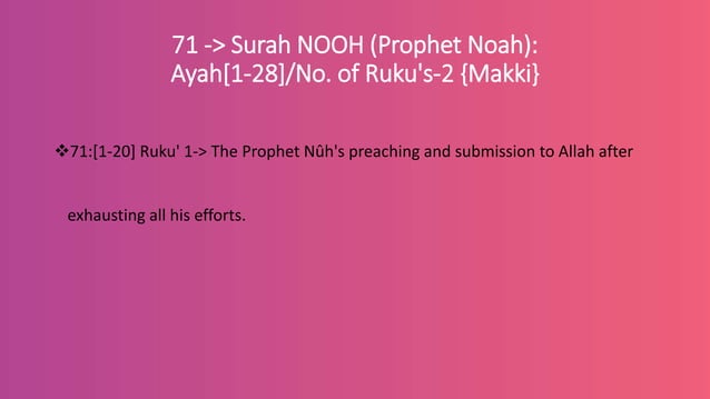 67-71 Contents of Surah Al Mulk - Nuh | PPT