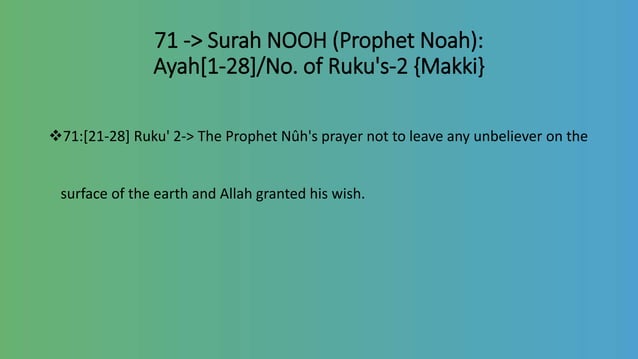 67-71 Contents of Surah Al Mulk - Nuh | PPT
