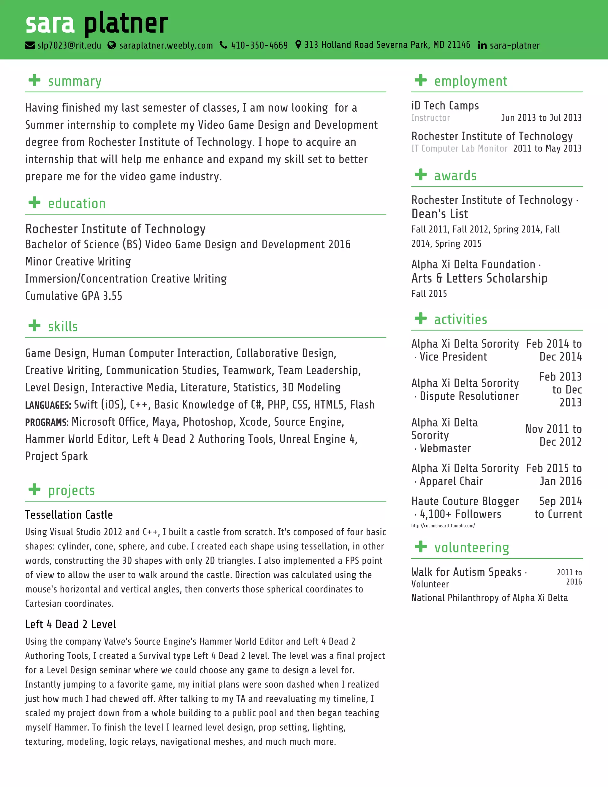 SaraPlatnerResumeMar1 | PDF