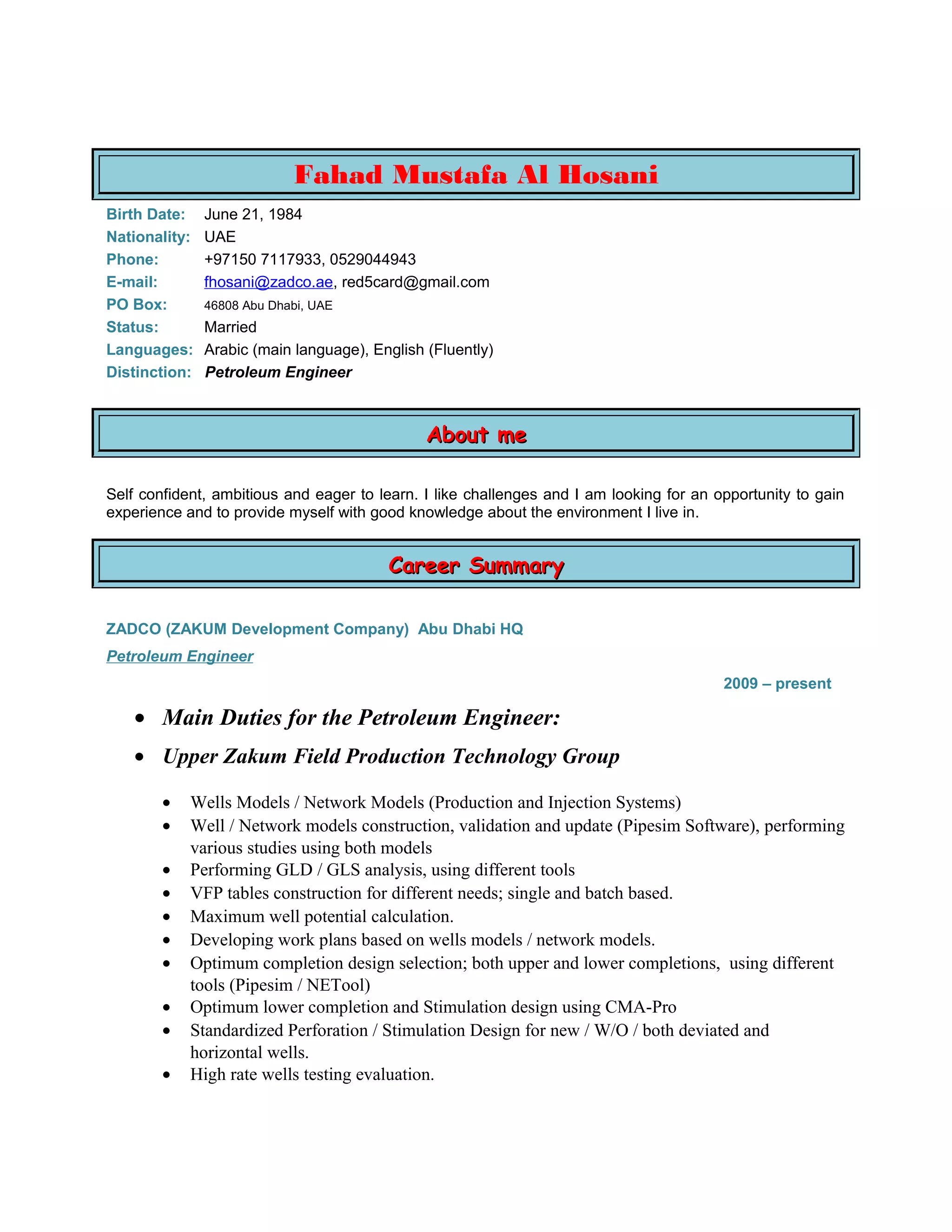 Fahad Al Hosani CV | DOC
