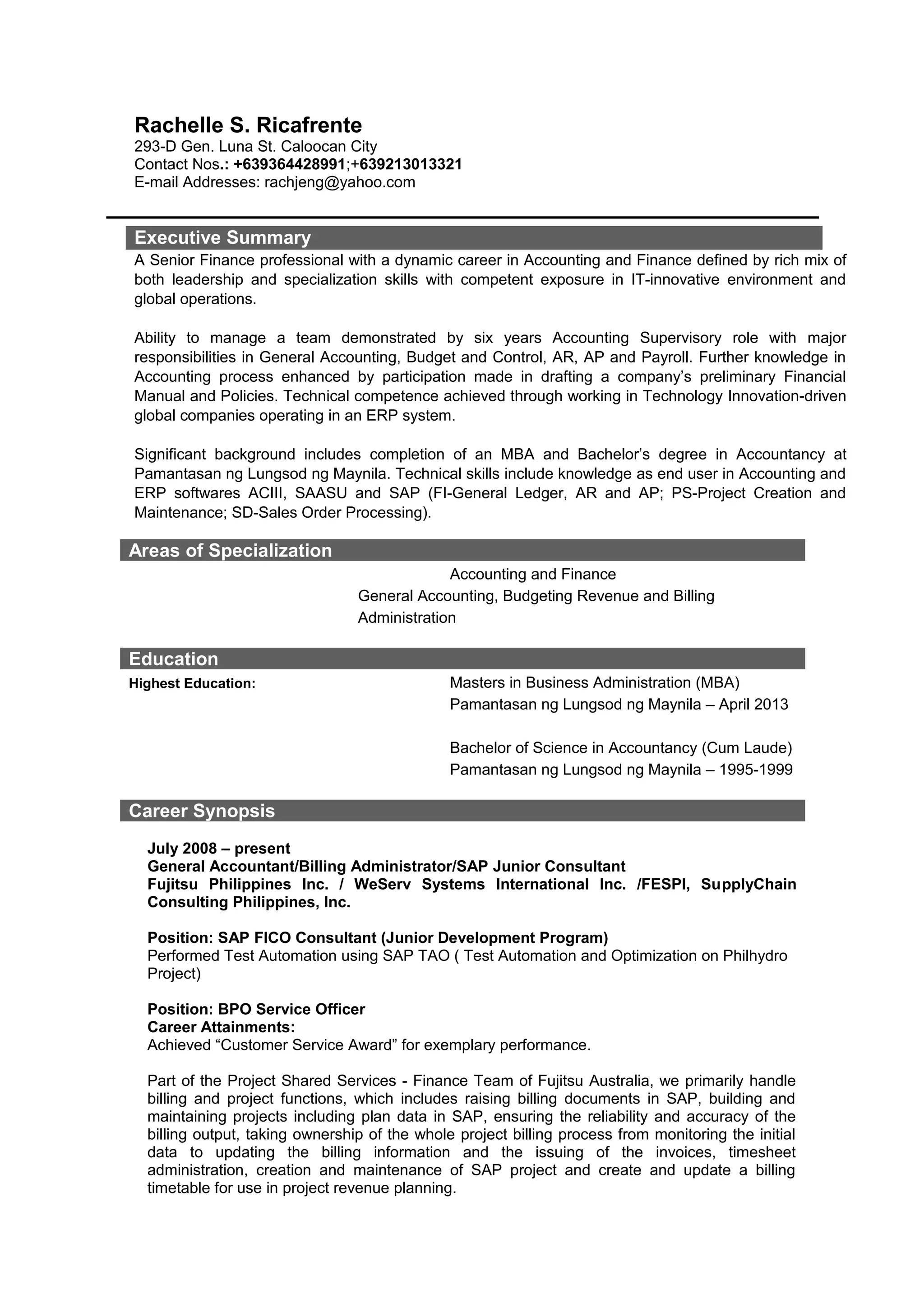 Resume - Rachelle S. Ricafrente | DOC