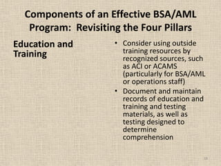 Revisiting the Four Pillars Supporting an Effective BSA/AML Compliance ...