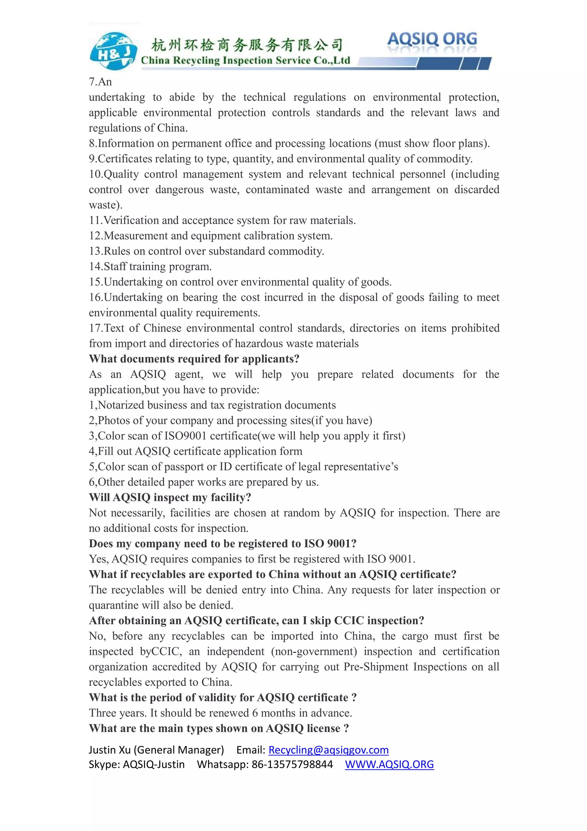 AQSIQ Certificate Application FAQs | PDF