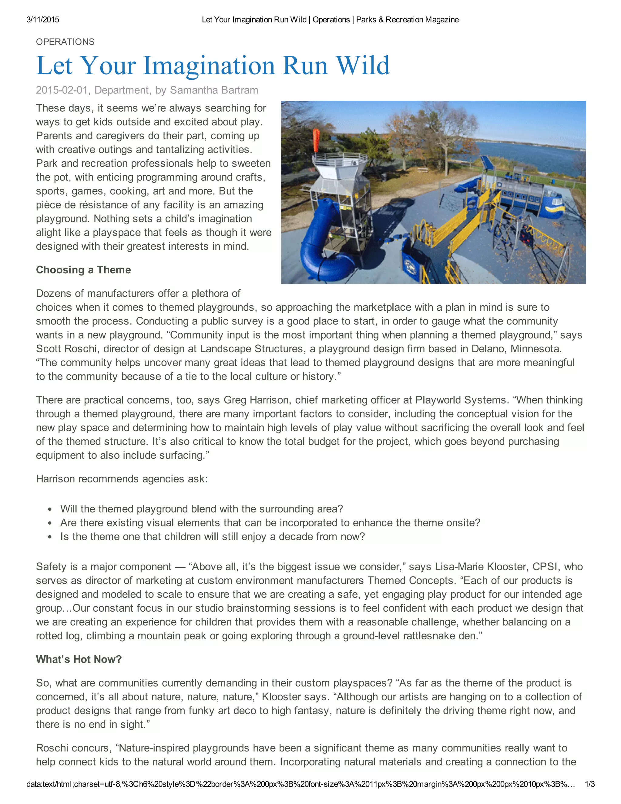 Let Your Imagination Run Wild _ Operations _ Parks & Recreation Magazine | PDF