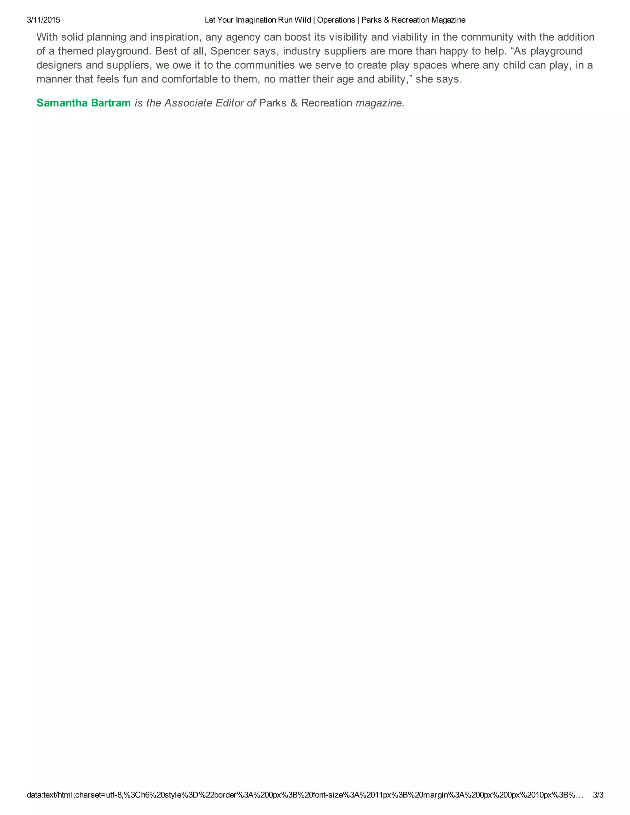 Let Your Imagination Run Wild _ Operations _ Parks & Recreation Magazine | PDF