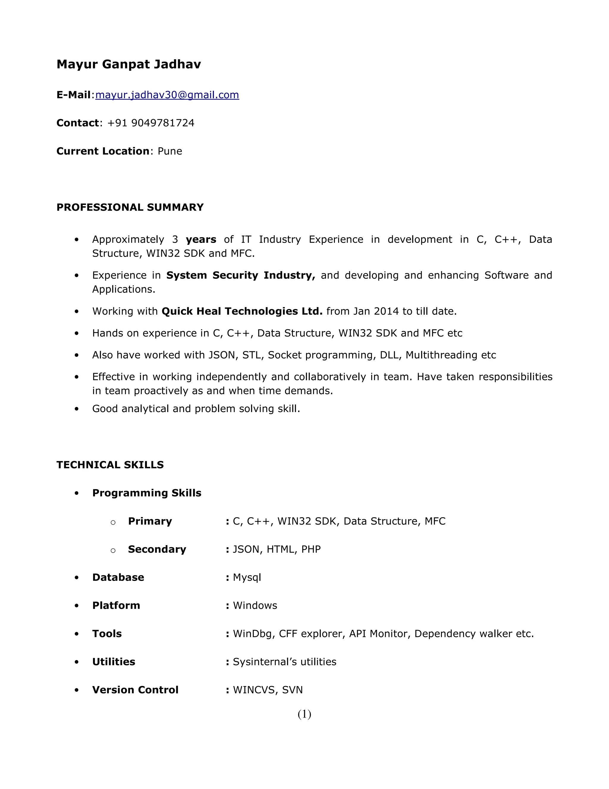 Resume_Mayur_Jadhav | PDF