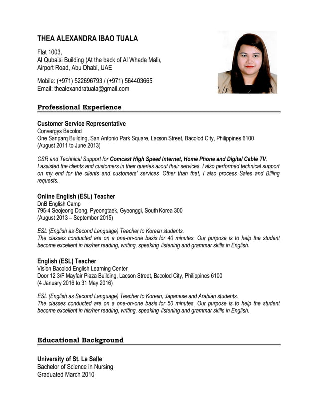 THEA ALEXANDRA IBAO TUALA - Resume | PDF