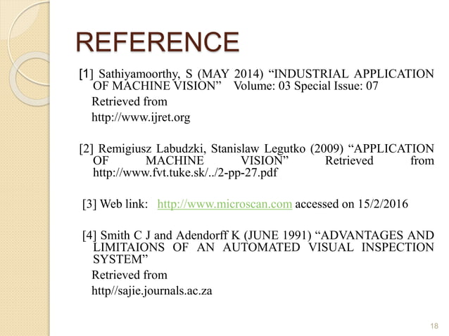 INDUSTRIAL APPLICATION OF MACHINE VISION ppt mrng finl | PPTX