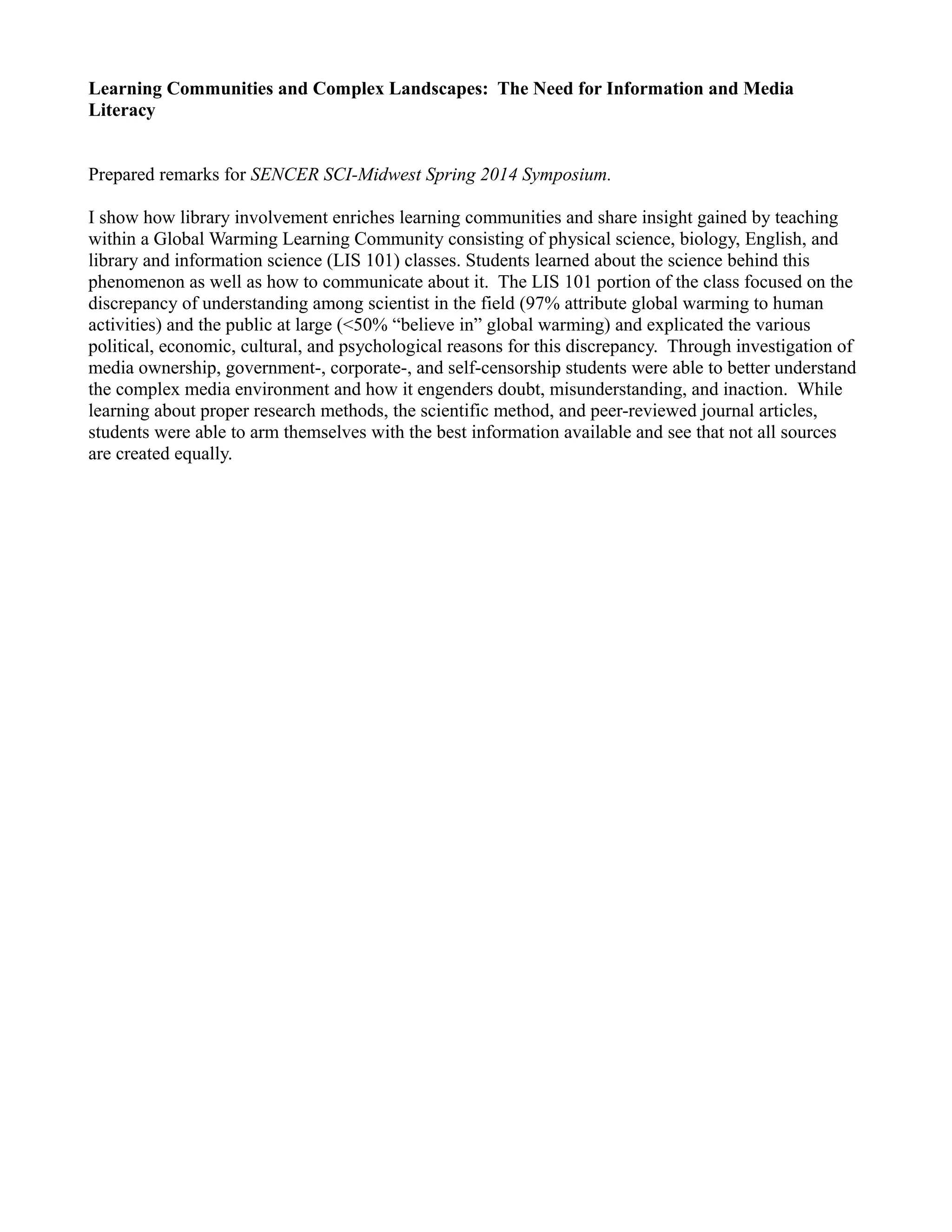 SENCER LIS 101 presentation | DOC