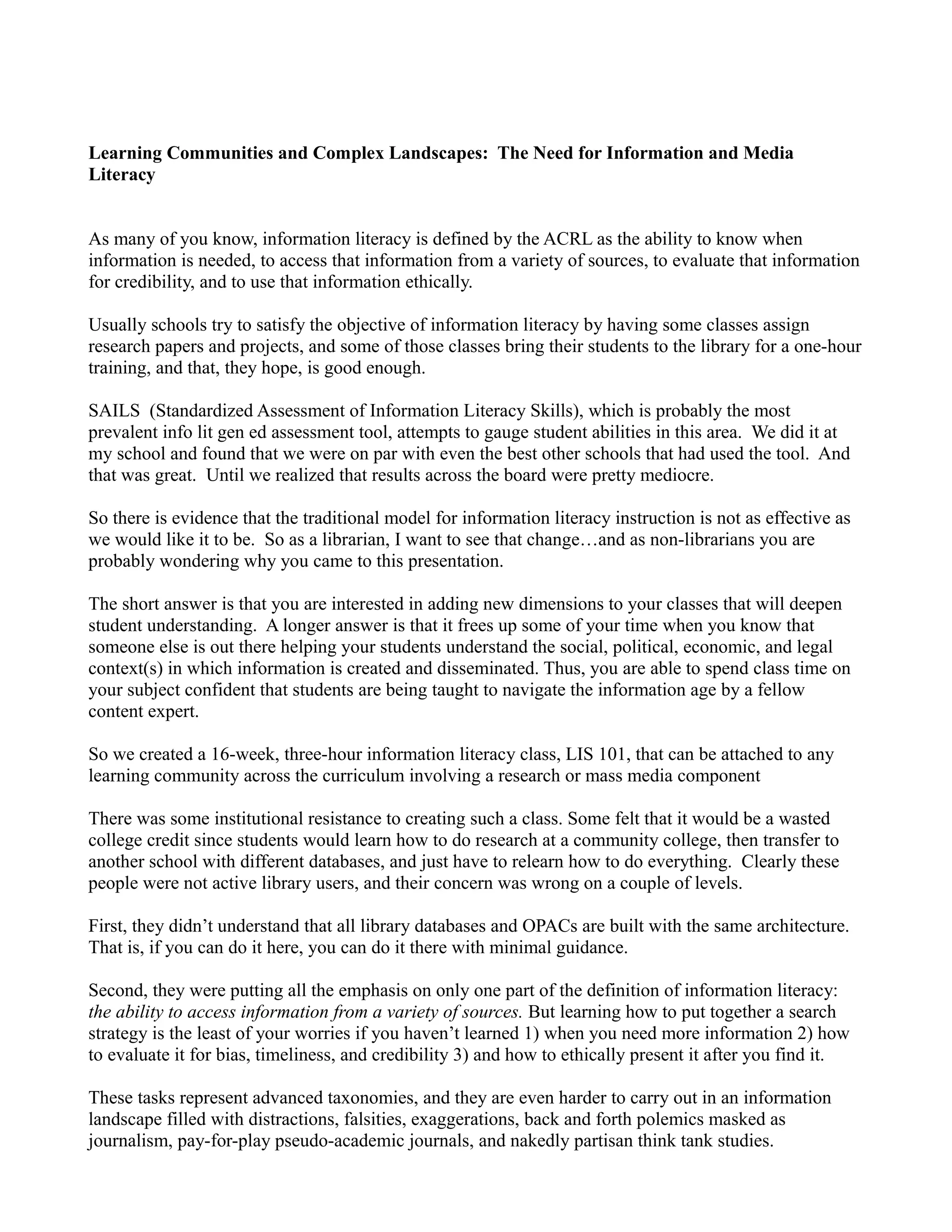 SENCER LIS 101 presentation | DOC