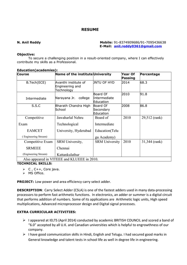 Anil resume. | PDF