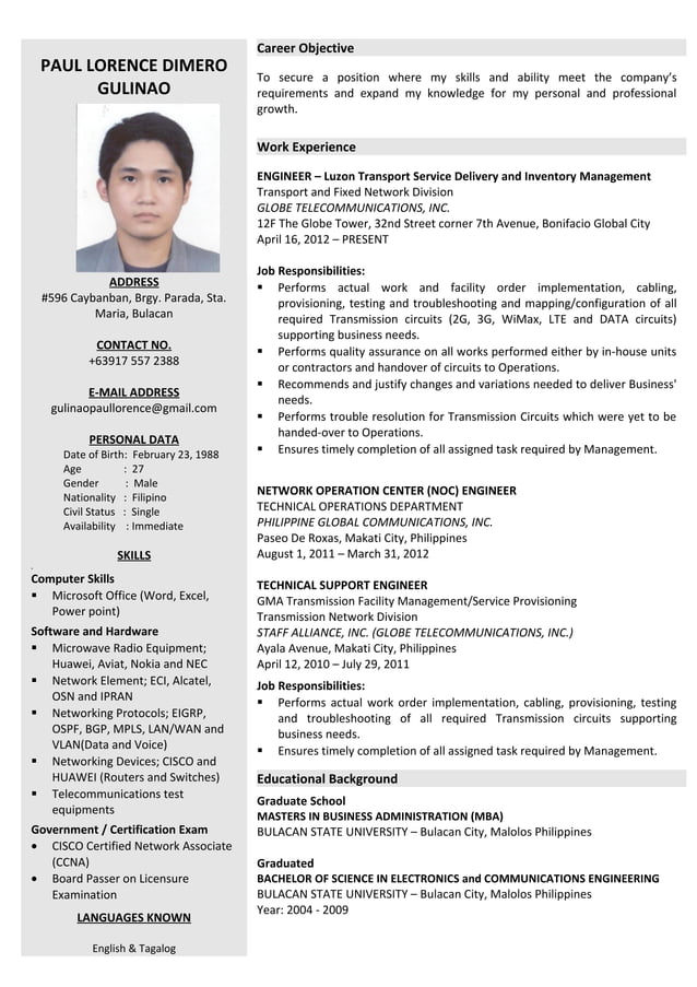 CV Paul Lorence Gulinao | PDF
