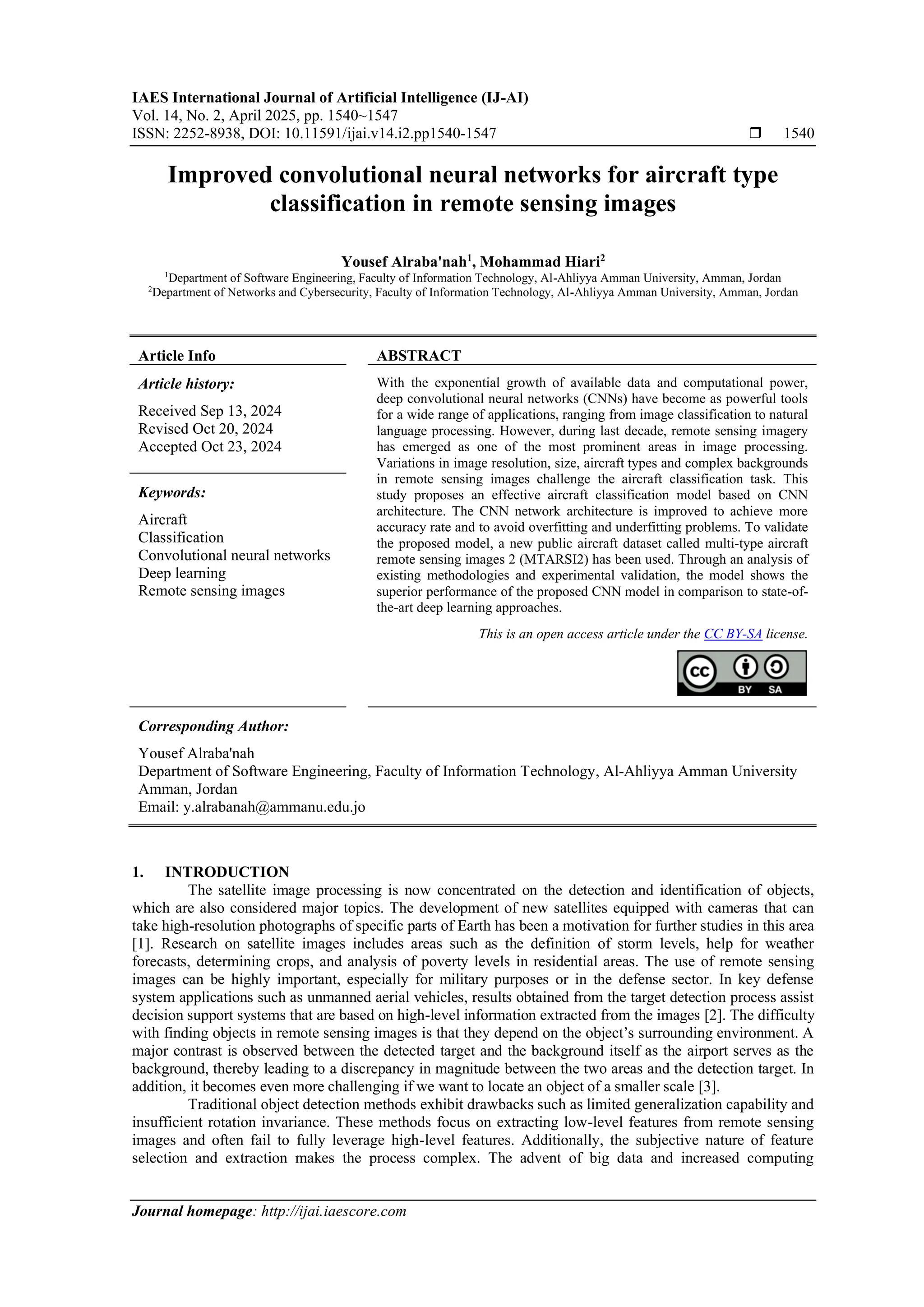 Improved convolutional neural networks for aircraft type classification ...