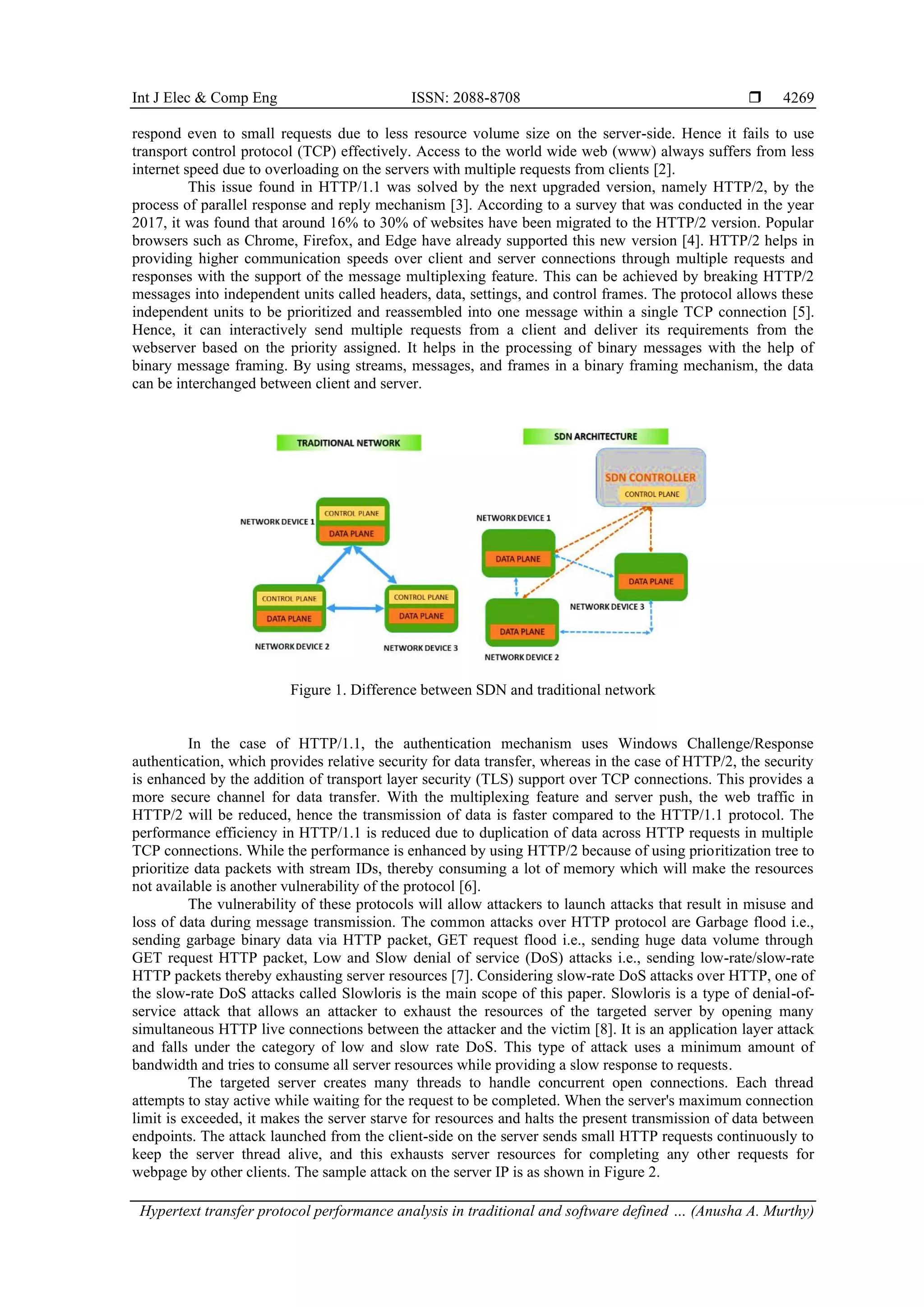Hypertext transfer protocol performance analysis in traditional and software defined networks ...