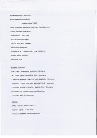 Mareen CV and experience certificate | PDF