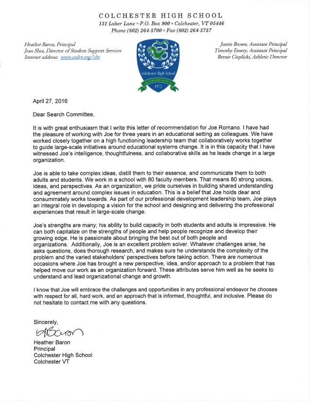 Letter of Recommendation - Heather Baron (Principal)