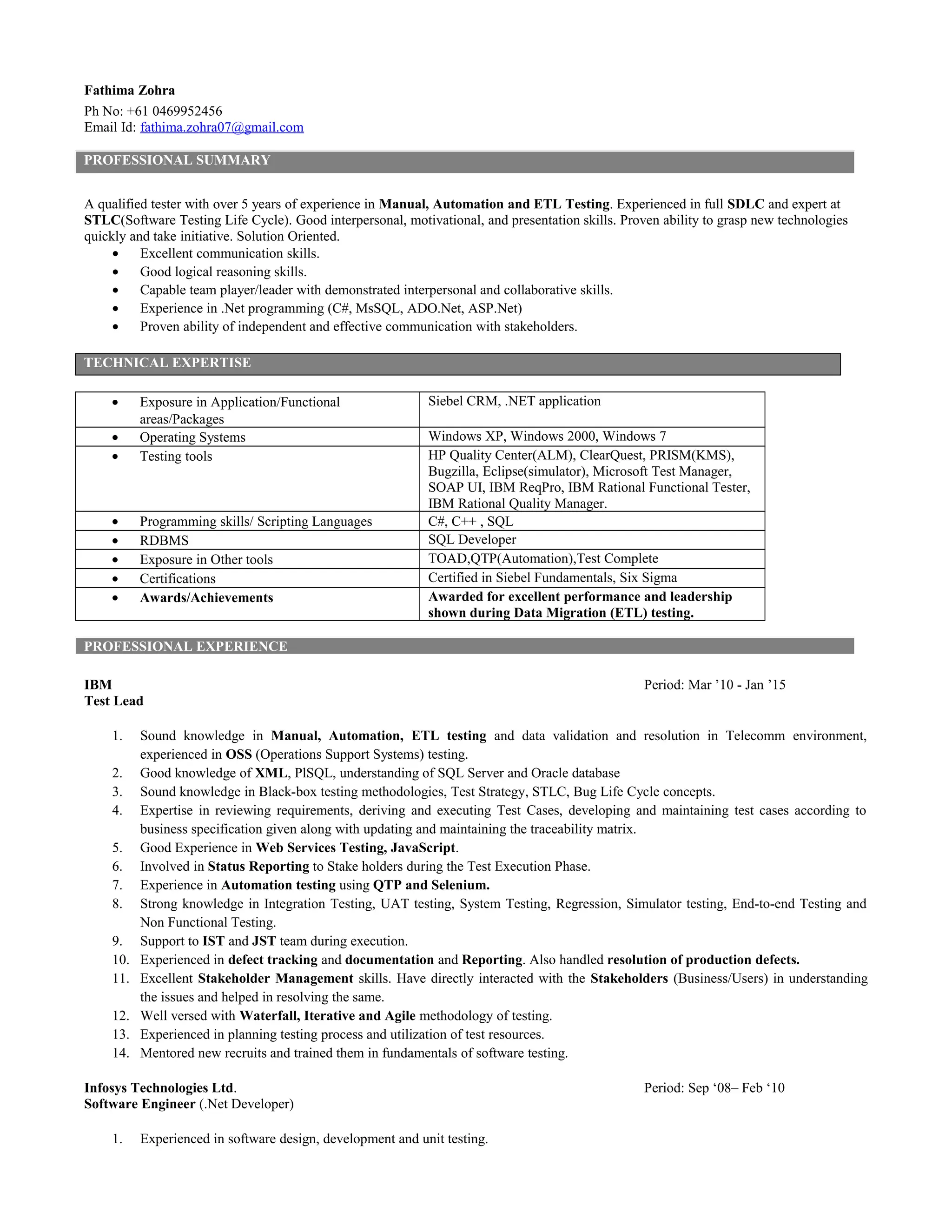 Fathima Resume | DOC