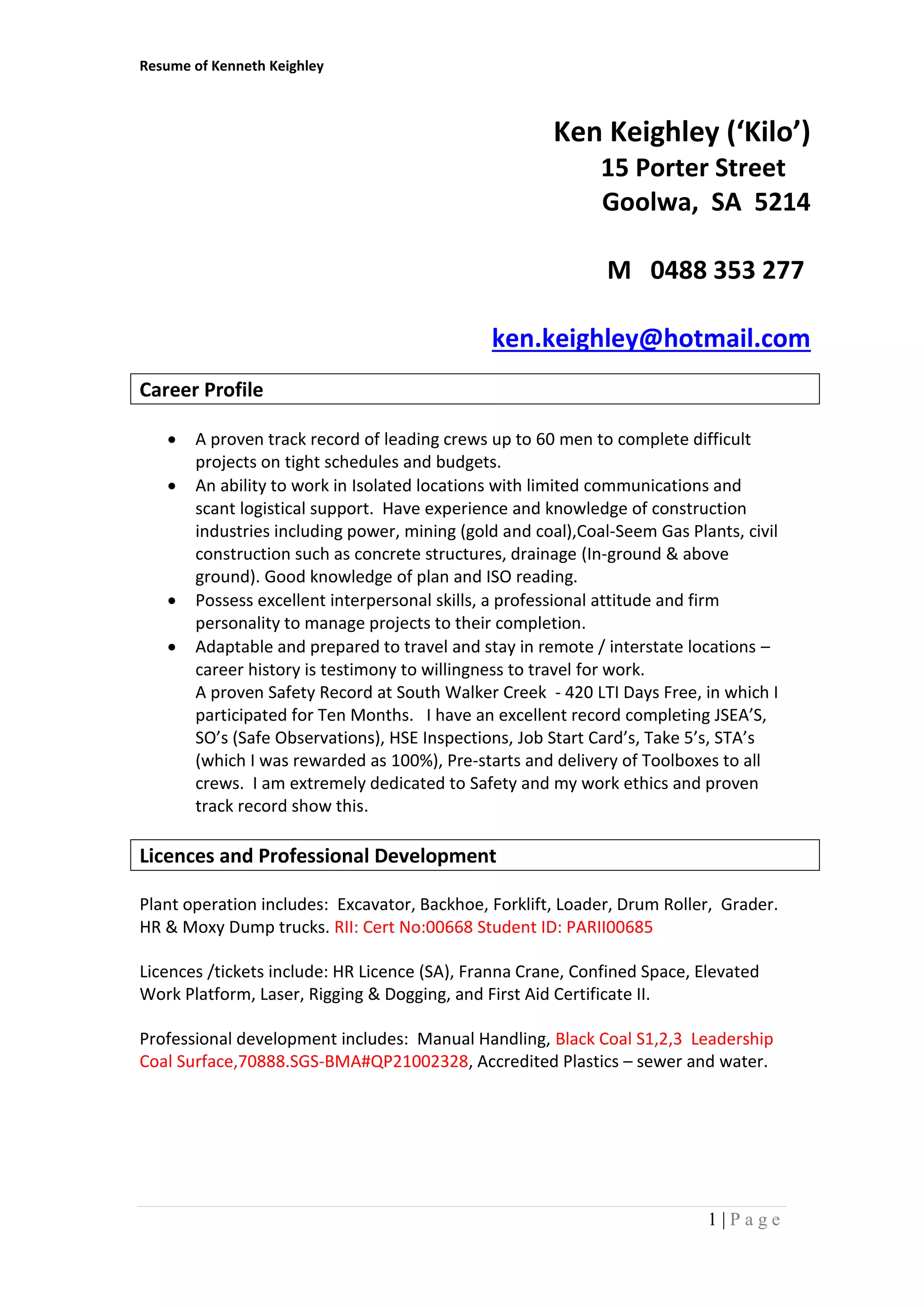 Ken Roy Keighley Resume 2015 | PDF
