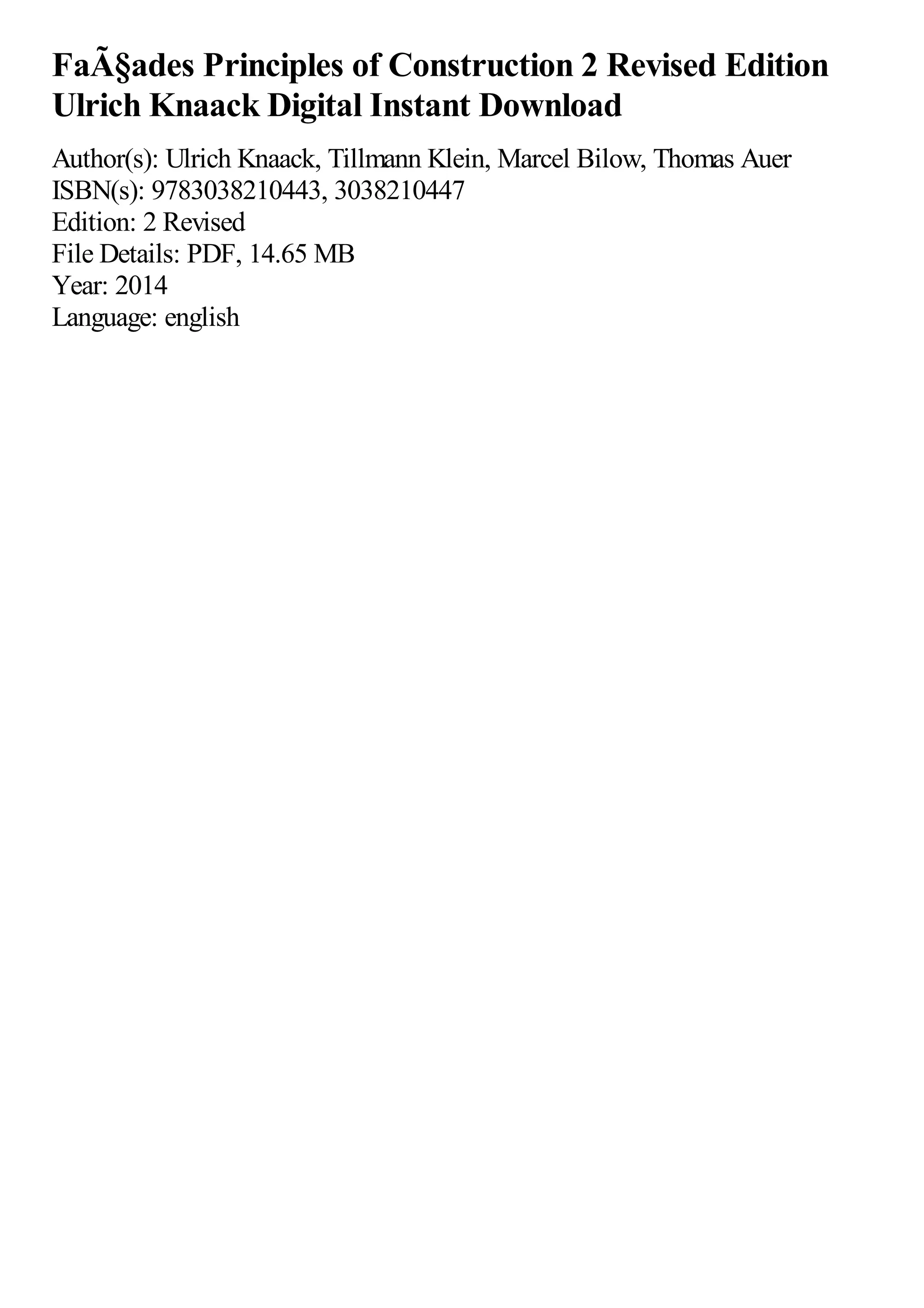 Façades Principles of Construction 2 Revised Edition Ulrich Knaack | PDF