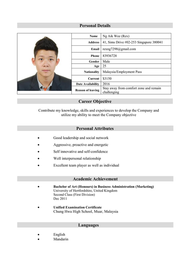 Resume - Ng Aik Wee | PDF