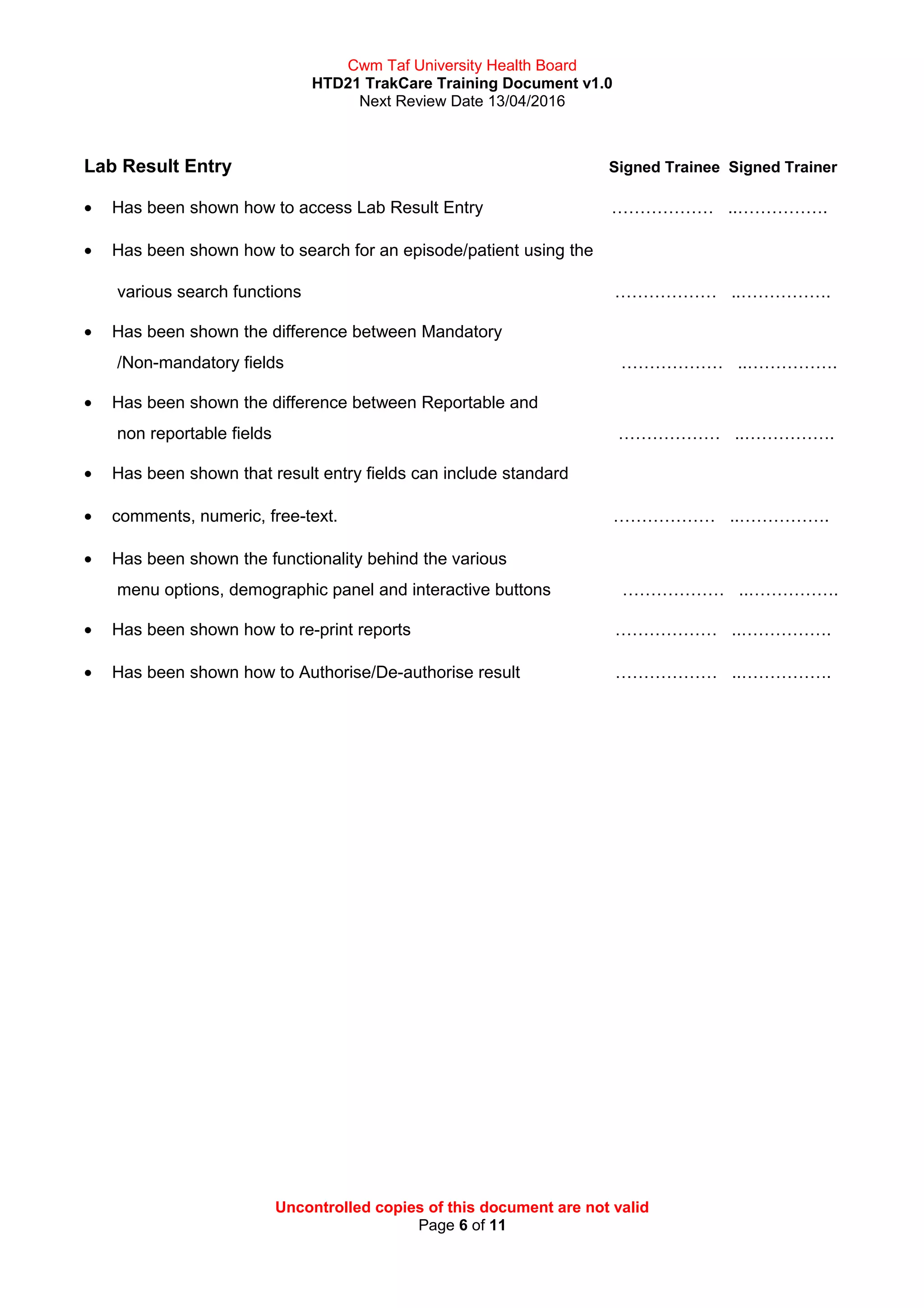 TrakCare Training Document BMS | DOC
