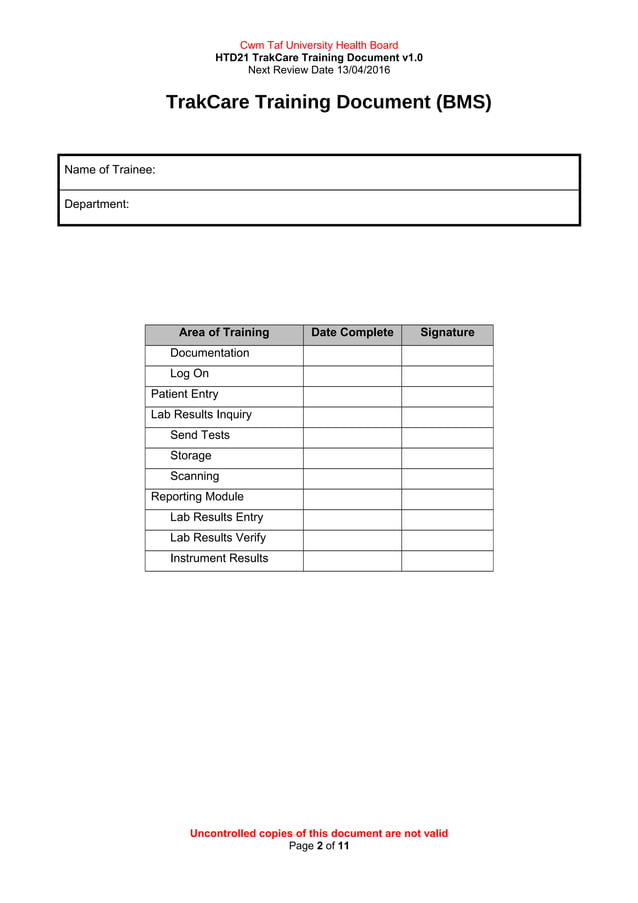 TrakCare Training Document BMS | DOC