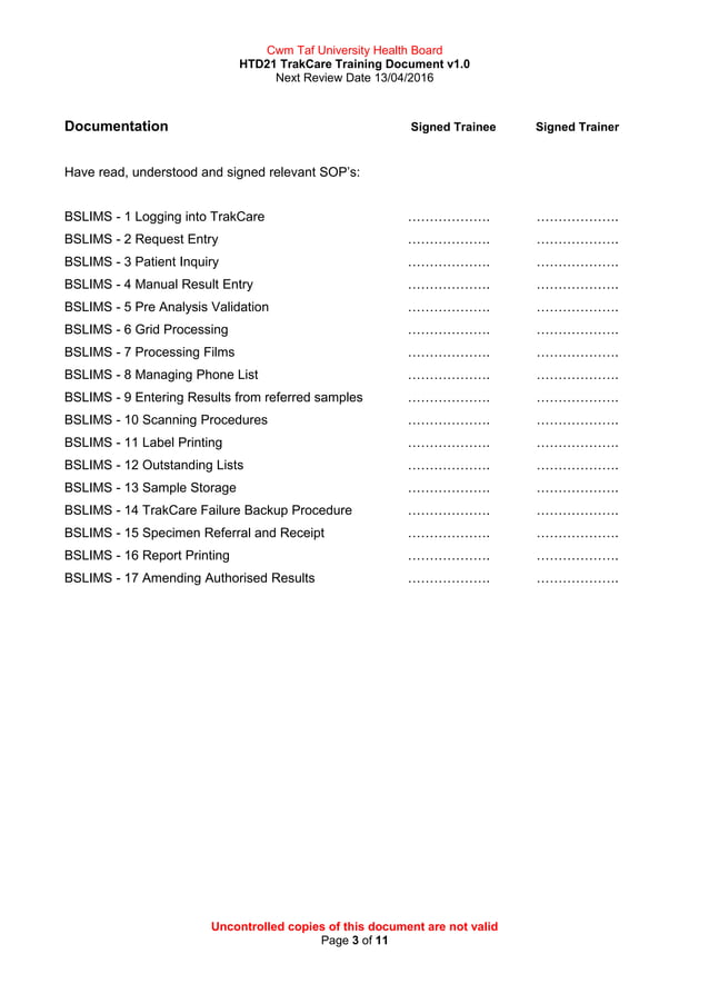 TrakCare Training Document BMS | DOC