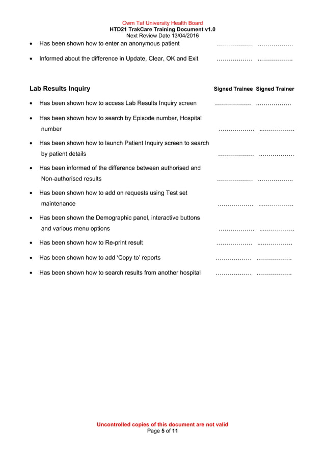 TrakCare Training Document BMS | DOC