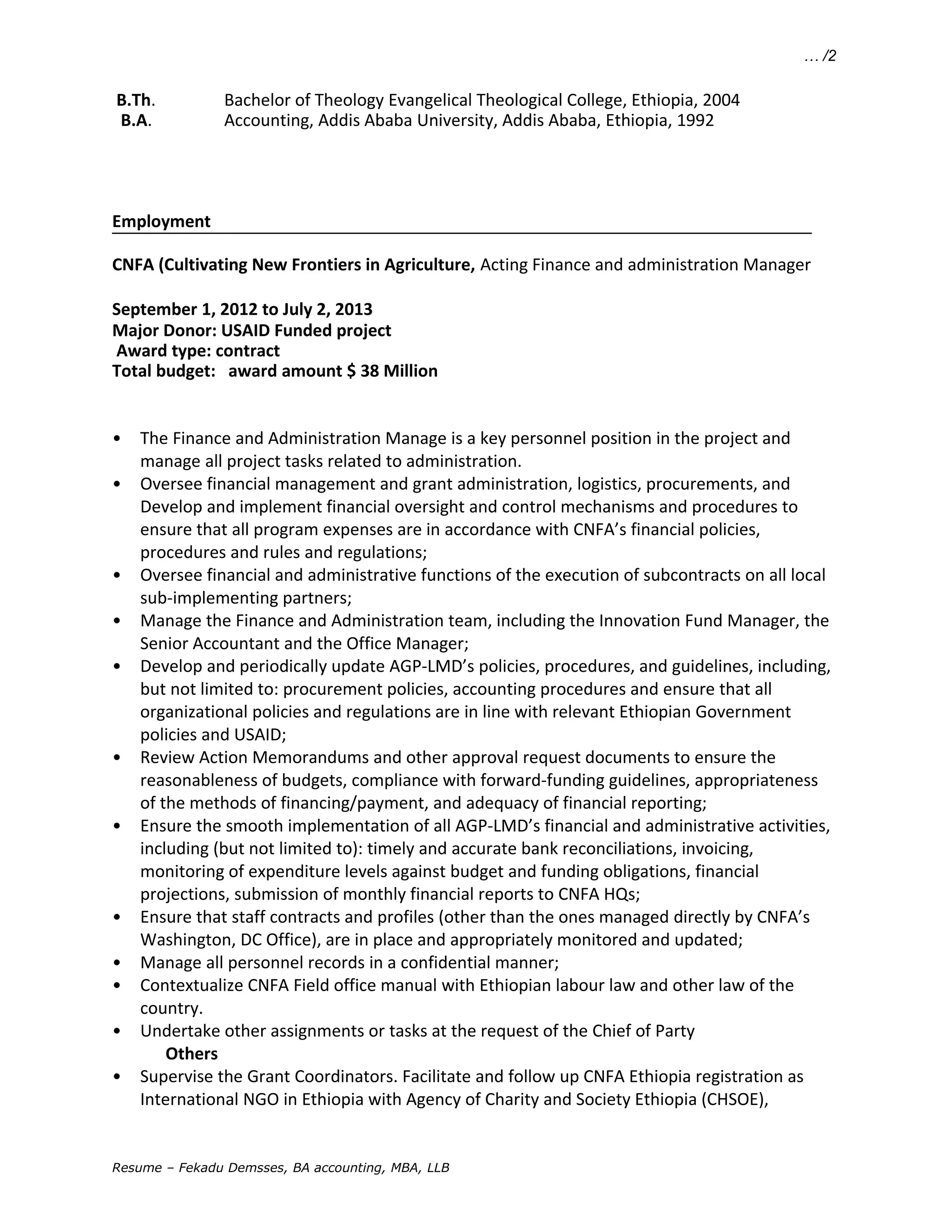 Fekadu resume | DOC