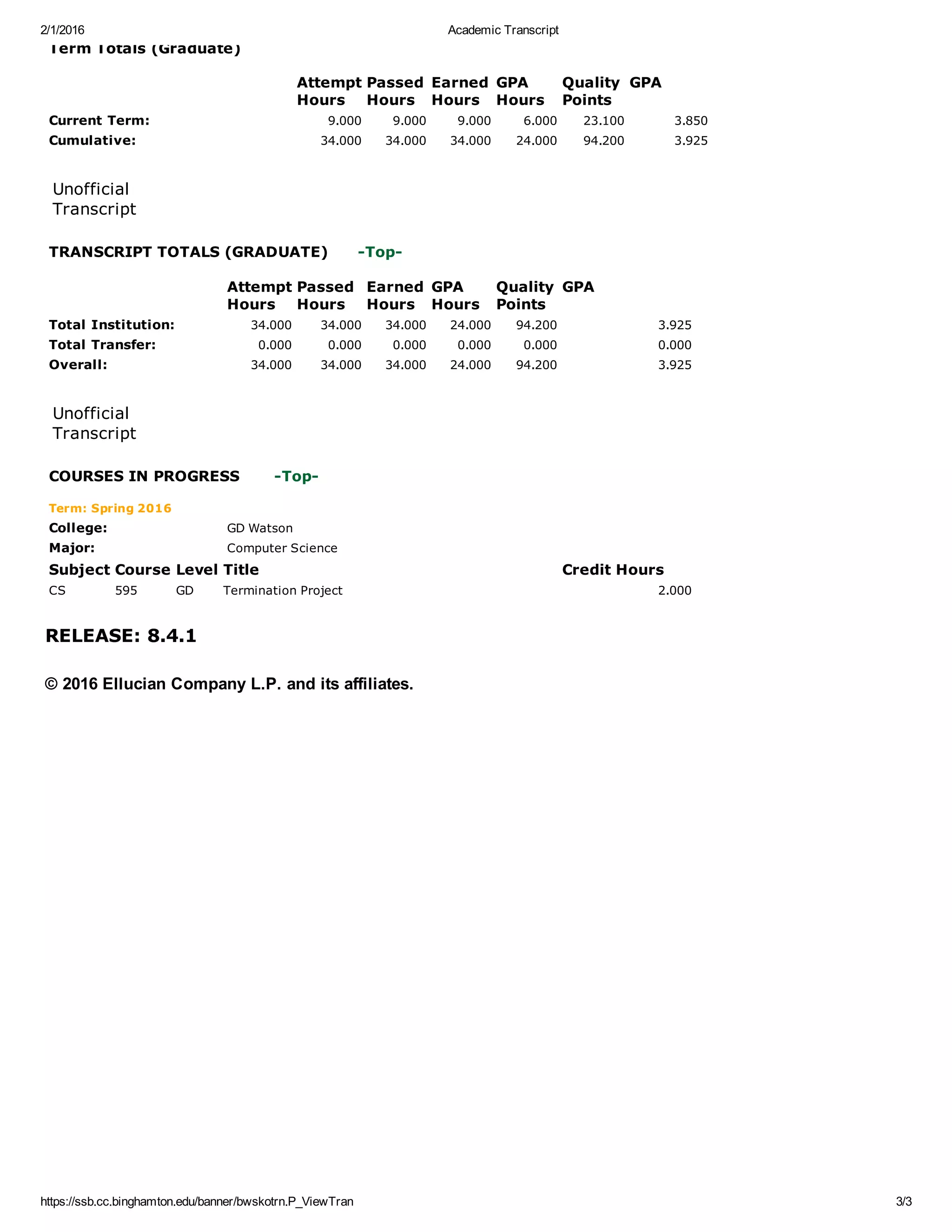 Academic Transcript | PDF