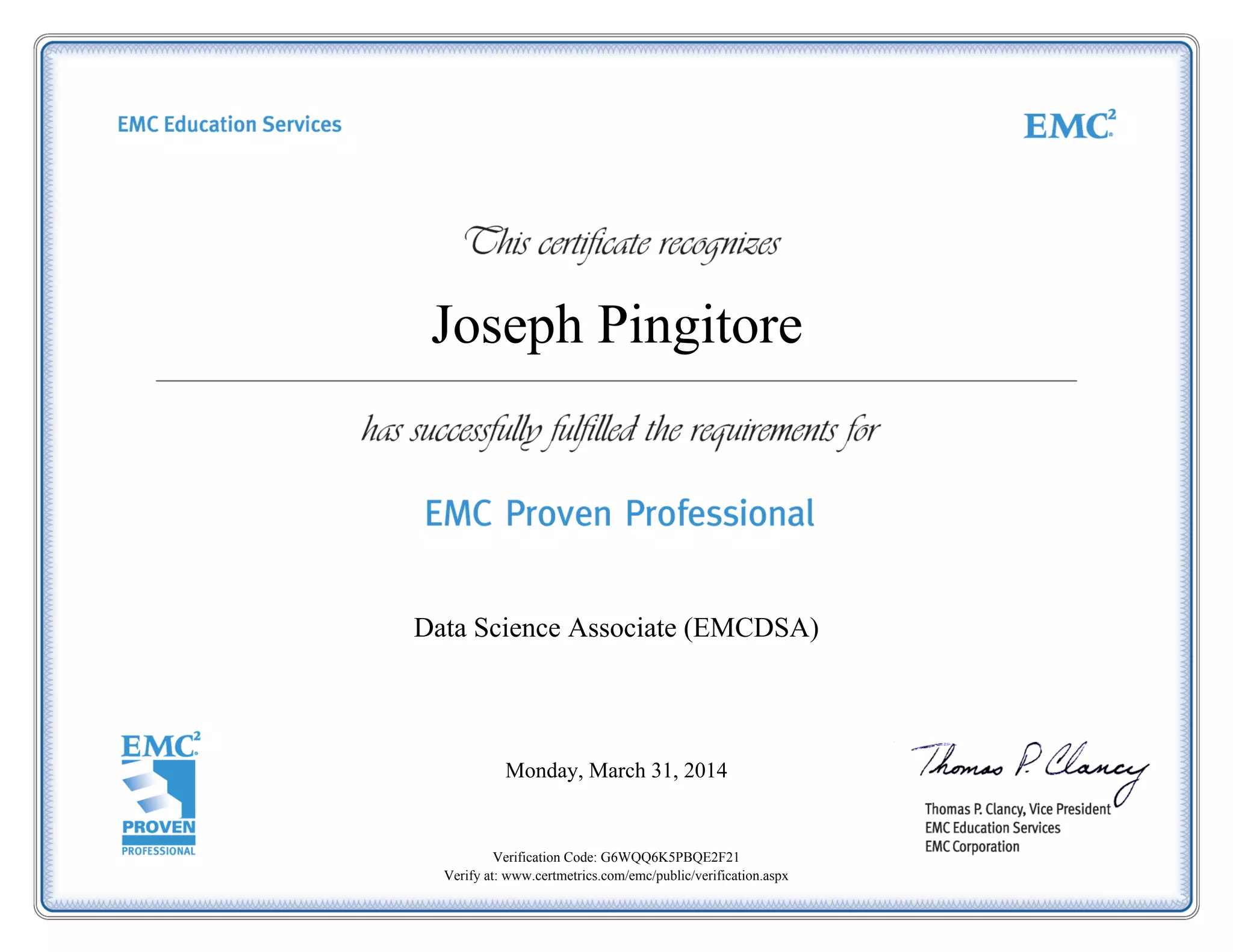 Data Science Associate (EMCDSA) certificate | PPT