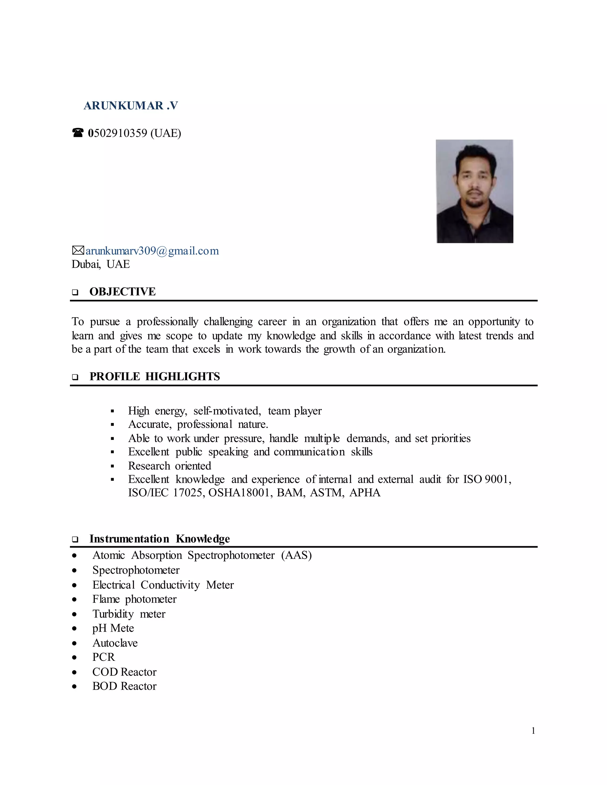 arun cv chemist | DOCX