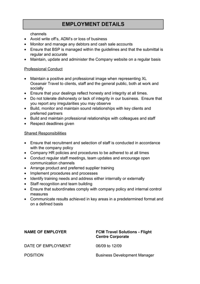 Michelle Badenhorst CV | DOC | Business Travel | Travel Type