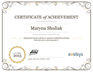 Maryna ShuliakCertificate of AchievementSalesL1 | PPT