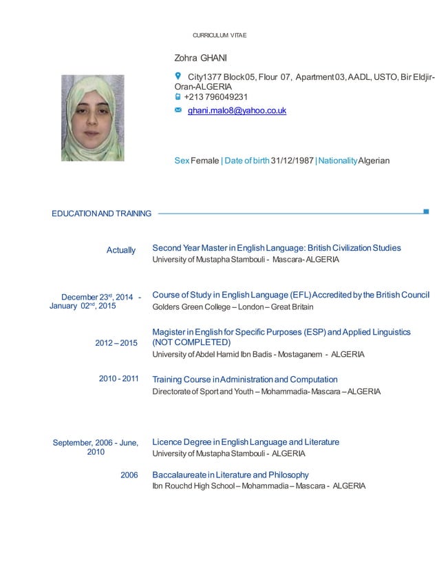 Zohra GHANI CV english | PDF