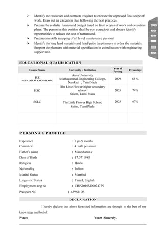 DINESH TURNAROUND MECHANICAL PLANNING ENGINEER (STATIC &ROTARY) | DOC
